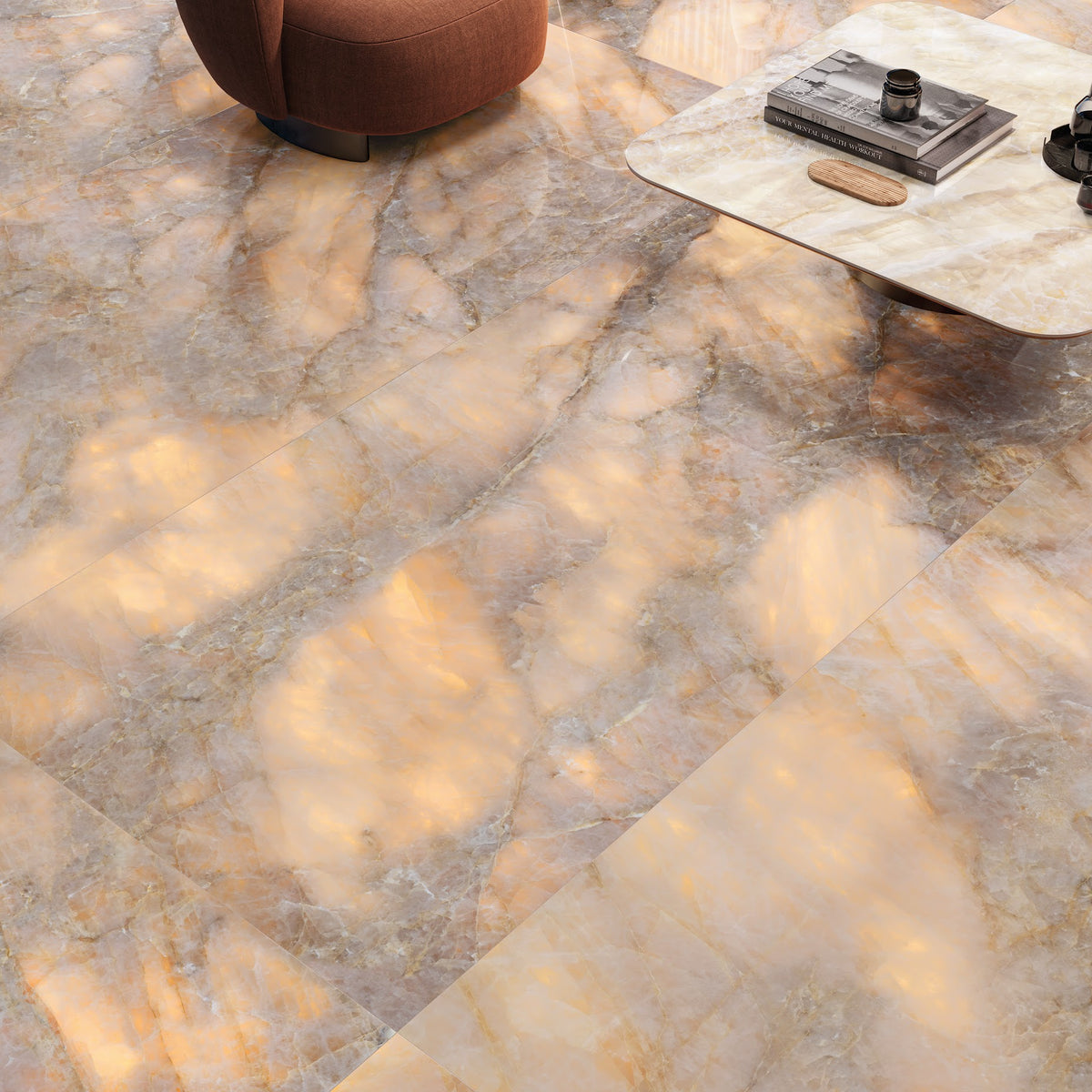 Illuminati Precious Stone | Amber Polished Porcelain Tiles | 60cm x 12 ...