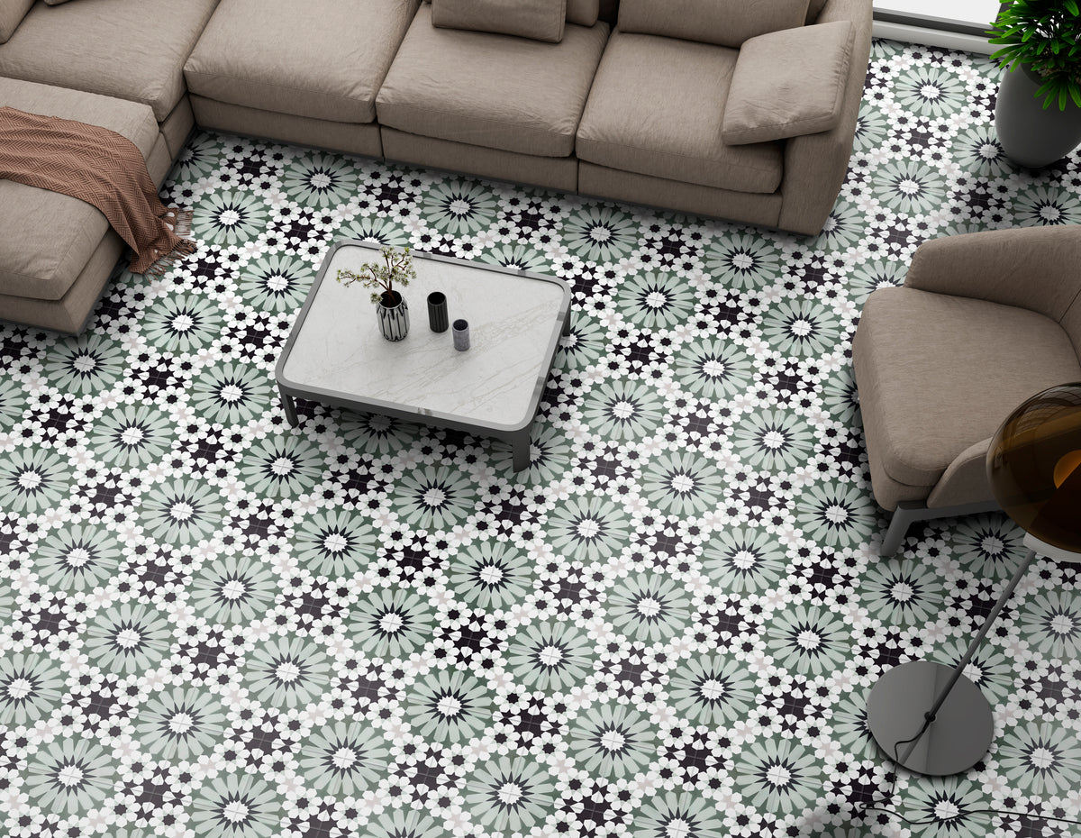 Fizaan Orchid Green Moroccan Pattern Tile 20cm x 20cm — Artisan Tile ...