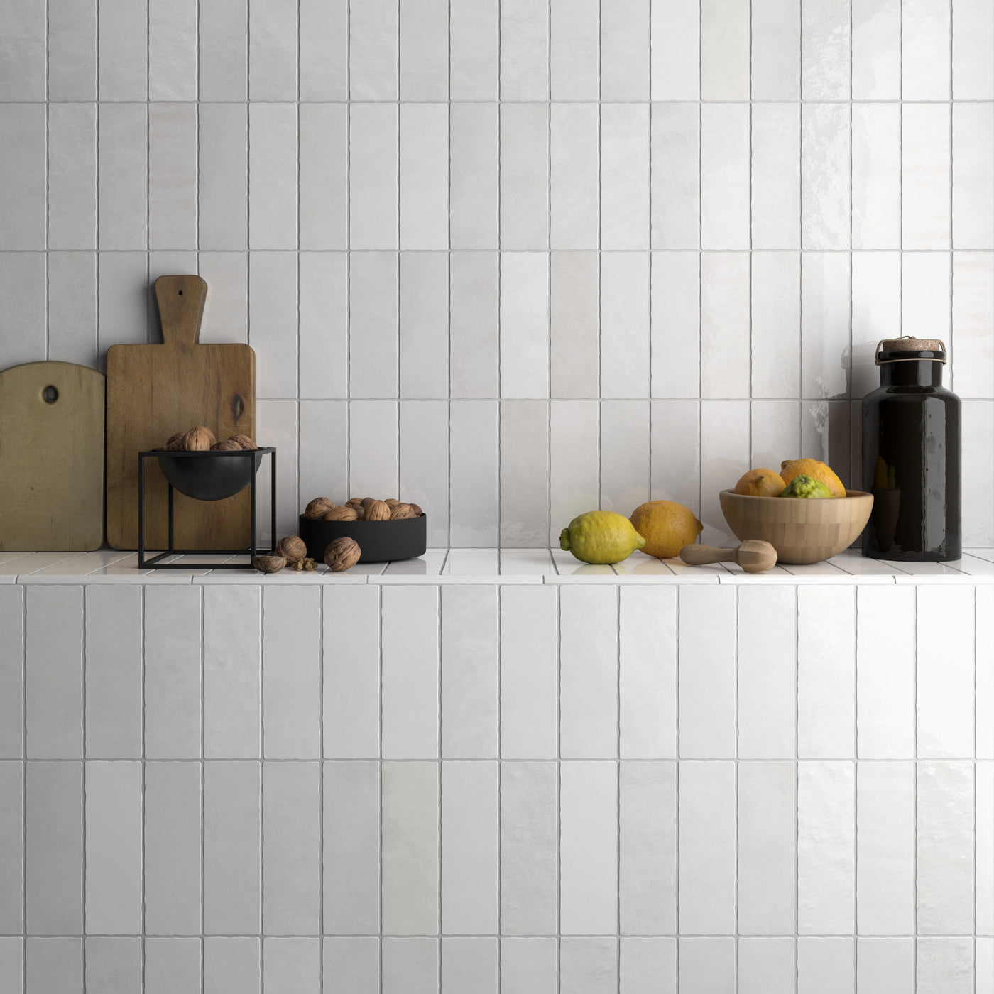 Zellij Brick Tile | White Gloss | Moroccan Tile | 6.5cm x 20cm ...