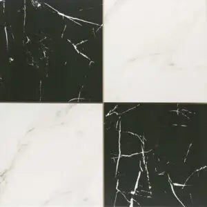 2 x CUT TILE SAMPLE Durham Marquina Black & White Marble Chessboard Ti ...
