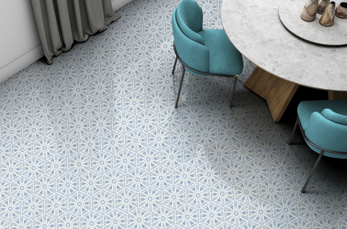 Maroush Mareshan Azure Blue | Hexagon Moroccan Tile | 18.7cm x 21.6cm ...