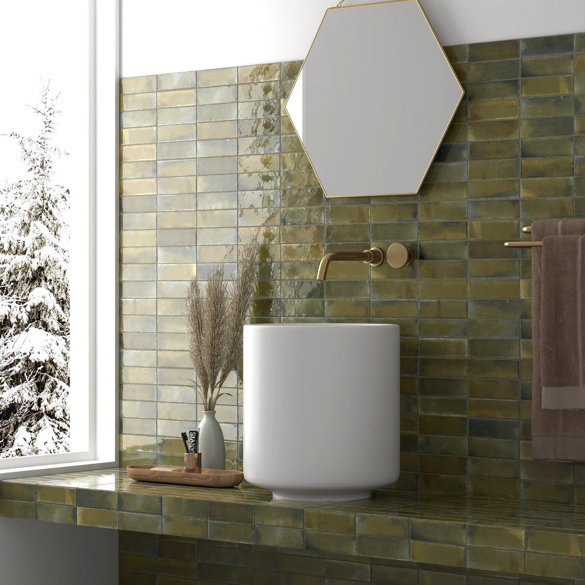 Beijing Brick Olive Green Moroccan Wall Tiles 5.1cm x 16.1cm — Artisan ...