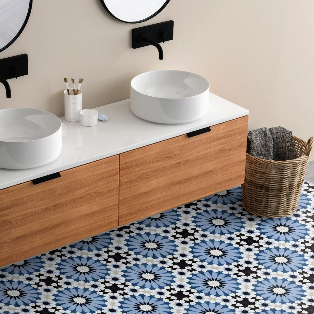 Fizaan Atlantic Blue White Moroccan Pattern 20cm x 20cm