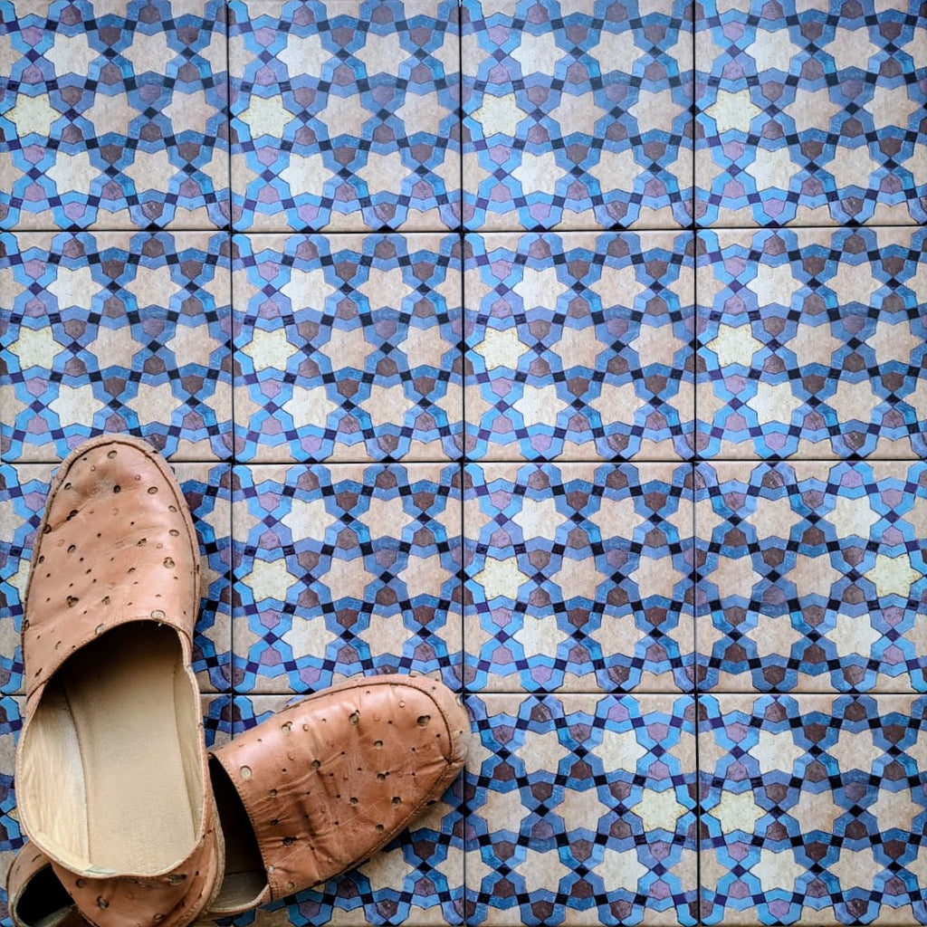 Pasha Melik | MINI Moroccan Tile | Blue & Gold | 15cm x 15cm