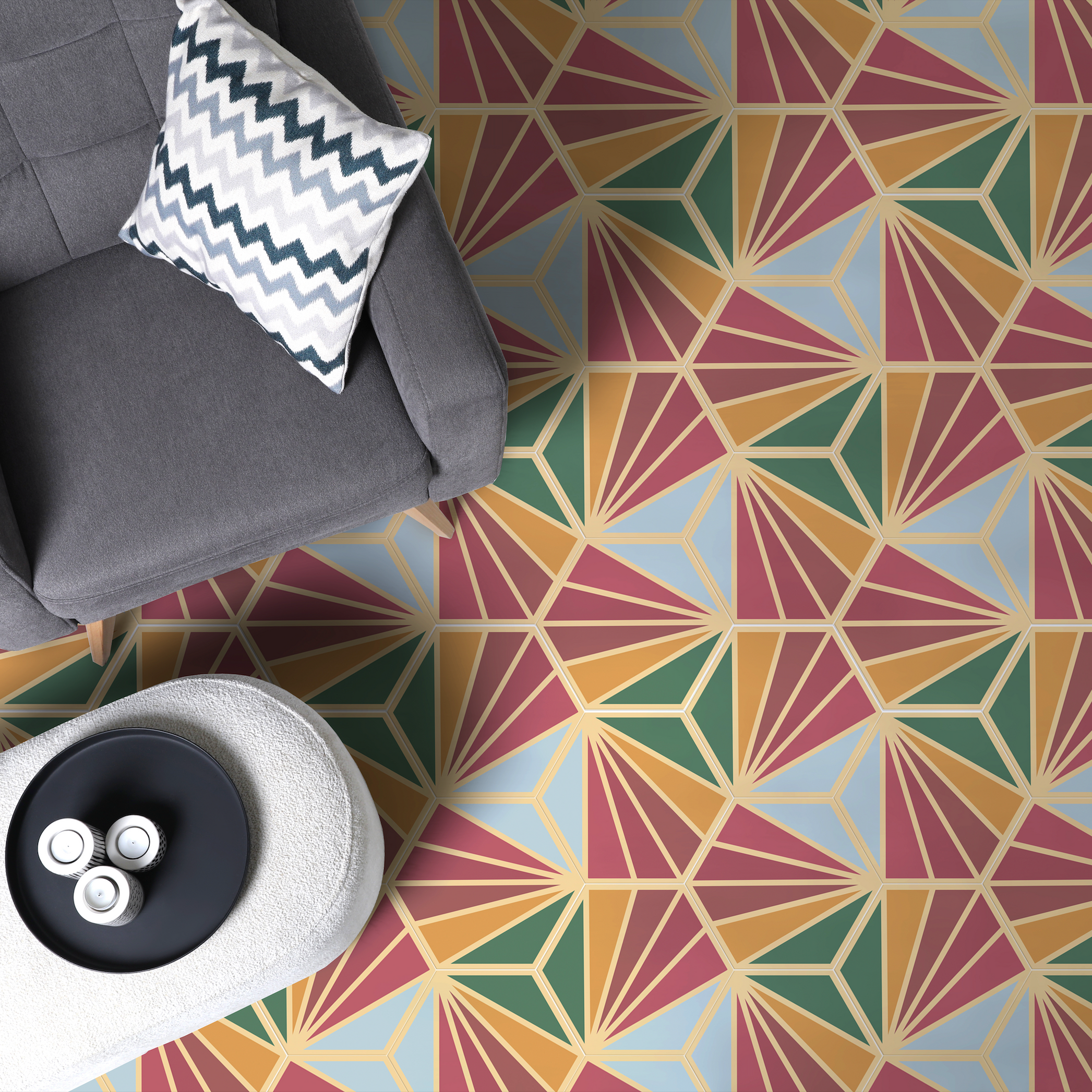 Spectrum Gold Patterned Hexagon Tiles — Artisan Tile Company