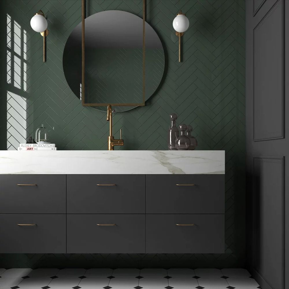 Rippled Brick Base Tile | Laurel Green | Gloss | 5cm x 20cm — Artisan ...