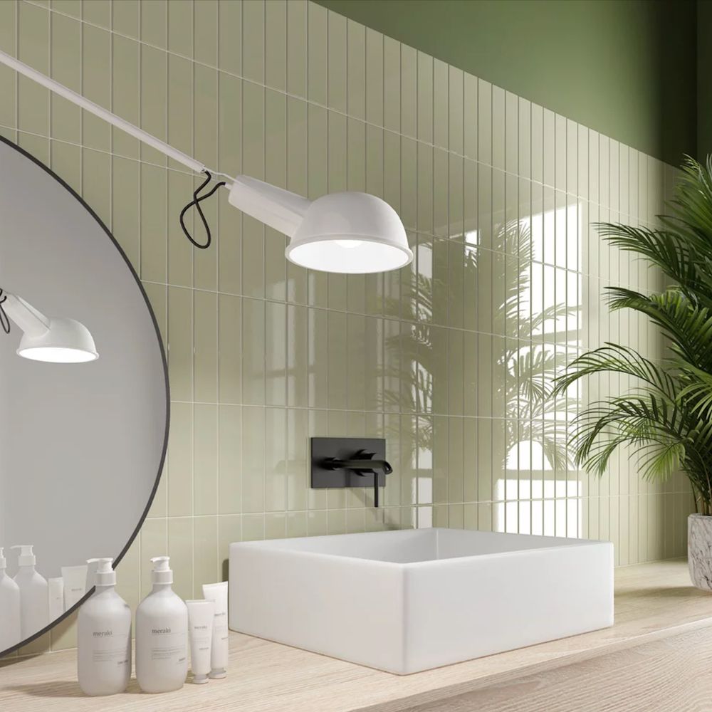 Rippled Brick Base Tile | Tansy Green | Gloss | 5cm x 20cm FULL TILE S ...