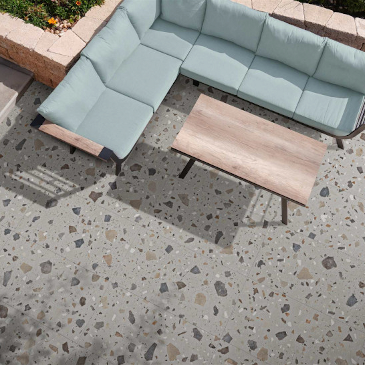 Riverstone Terrazzo Grey | 2cm Outdoor Porcelain Tile Slabs | 50cm x 1 ...