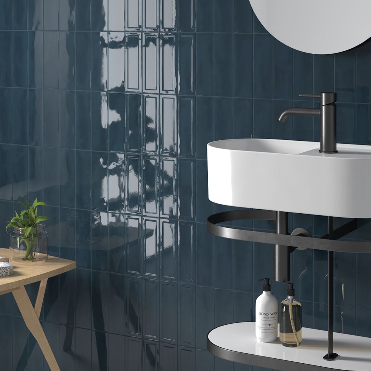 Kyoto Brick Tile | DECOR Blue | Moroccan Handmade Tile Style | 6.5cm x ...