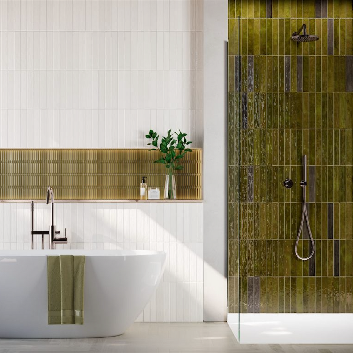 Durban Tile | Gloss Olive Green| Handmade Effect | Rustic Tile | 7.5cm ...